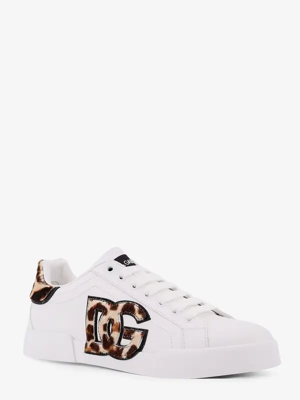 Dolce & Gabbana Portofino Leather Light Strobel Sneakers With Animal Print Logo Patch - Multicolor