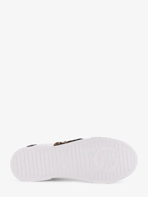 Dolce & Gabbana Portofino Leather Light Strobel Sneakers With Animal Print Logo Patch - Multicolor
