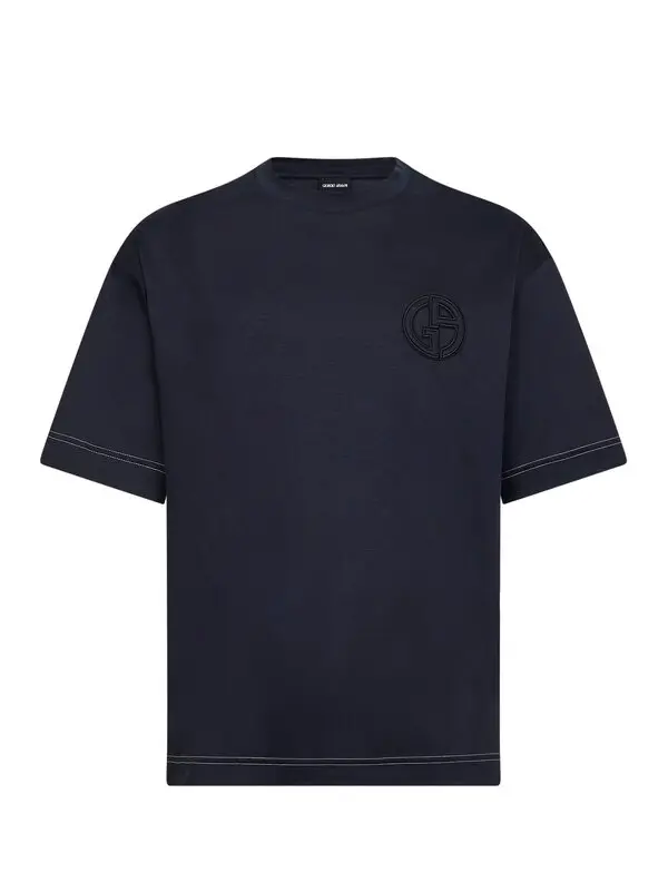 Giorgio Armani Blue Cotton Interlock Denim Collection T-shirt - Multicolor