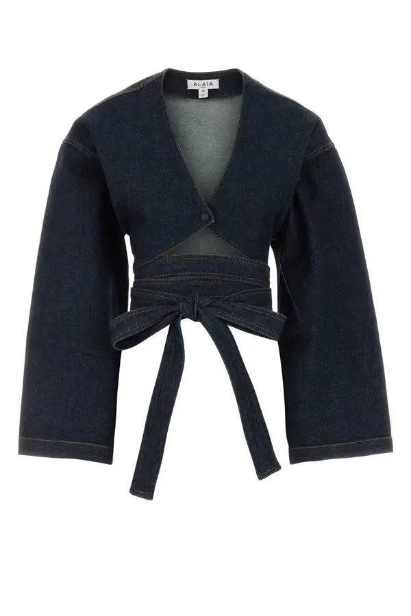 Alaïa Denim Jacket With Front Tie Detail