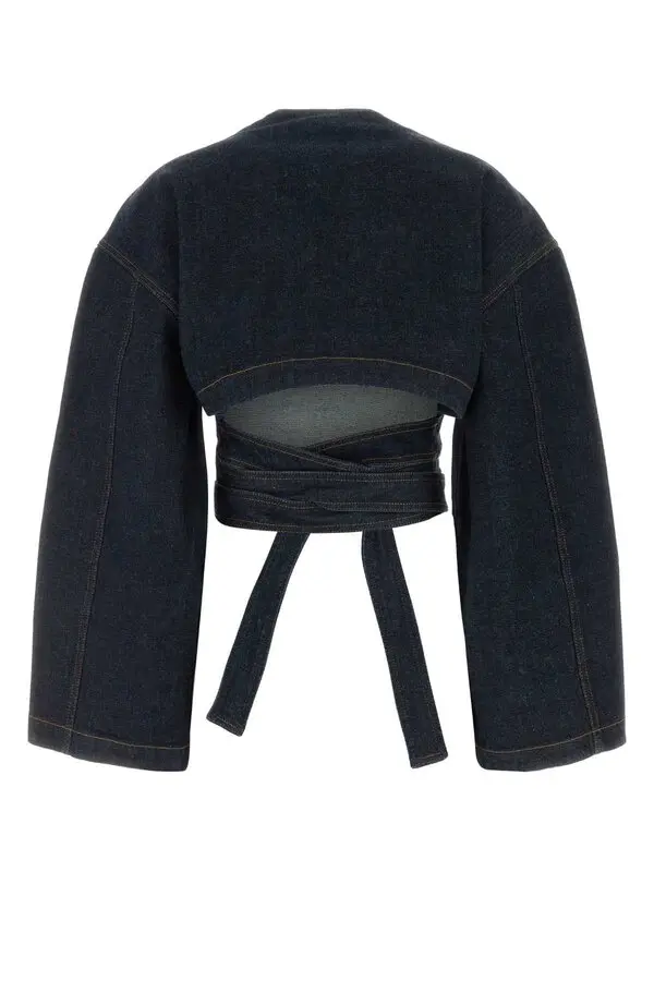 Alaïa Denim Jacket With Front Tie Detail