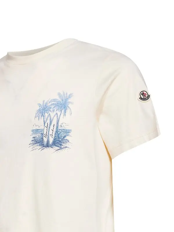 Moncler White Cotton Jersey Printed T-shirt