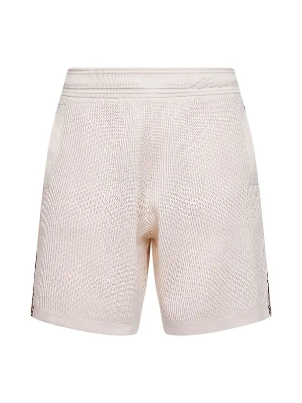 Burberry Beige Cotton Mesh Shorts With Check Trims