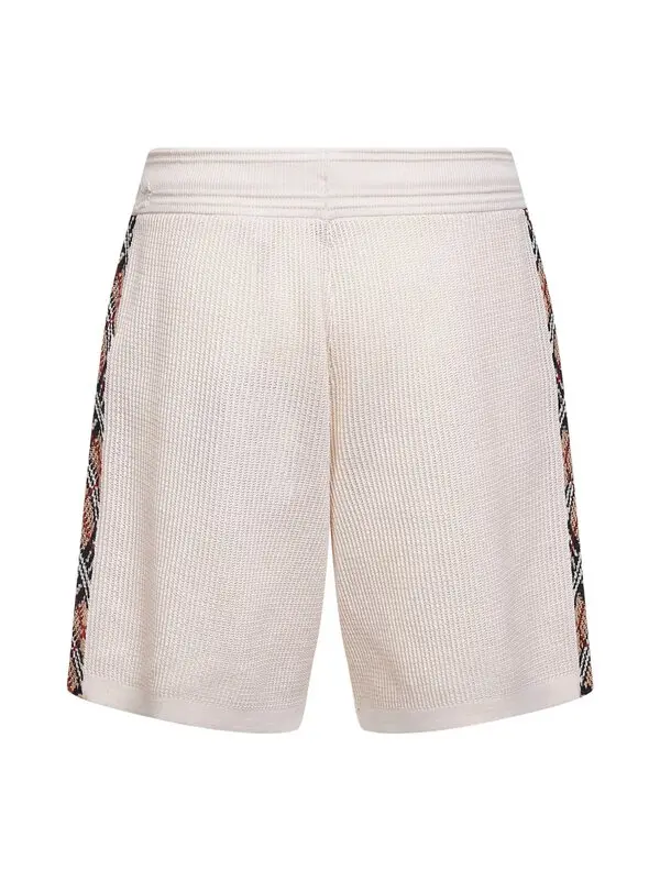 Burberry Beige Cotton Mesh Shorts With Check Trims