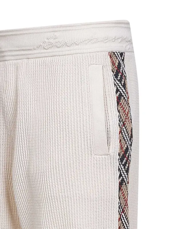 Burberry Beige Cotton Mesh Shorts With Check Trims