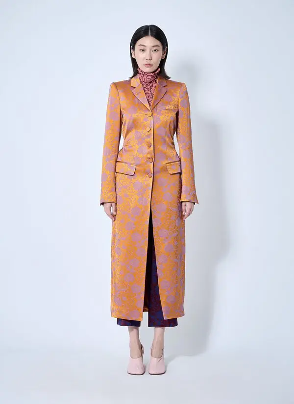 Dries Van Noten Floral Embroidered Tailored Coat - Orange