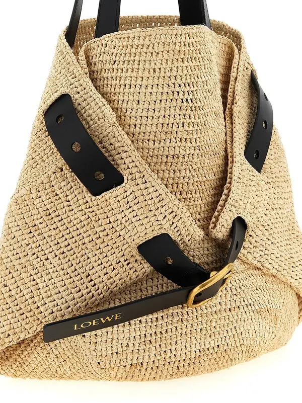 Loewe Medium Raffia Shopping Bag With Leather Belt Detail