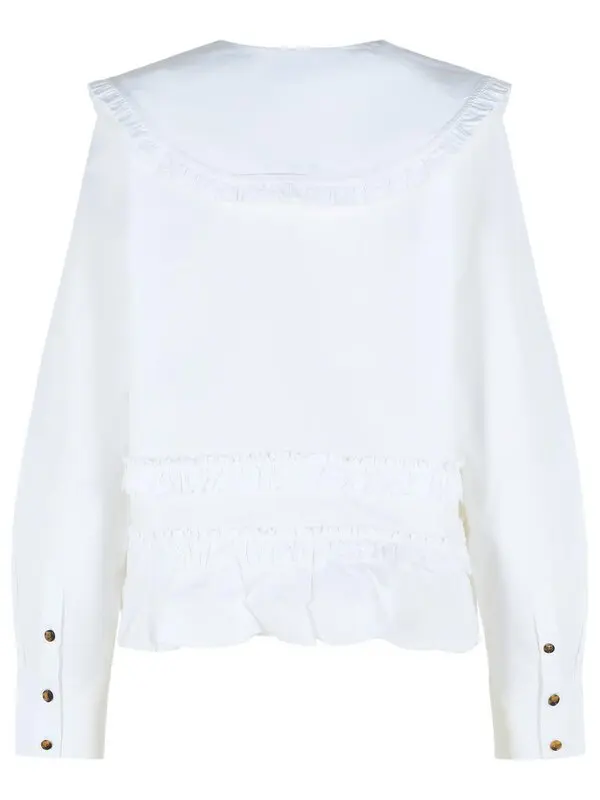 GANNI Cotton Shirt With Wide Rounded Collar And Button Closure