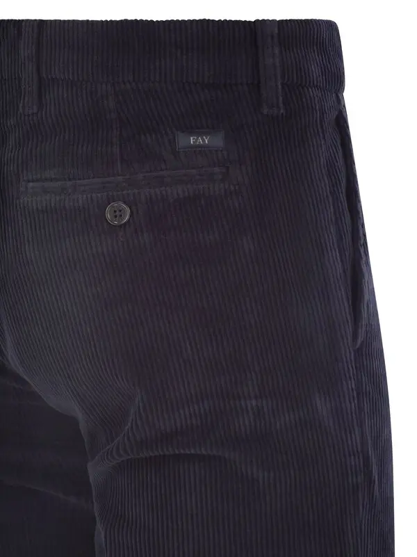 FAY Slim Corduroy Trousers - Blue