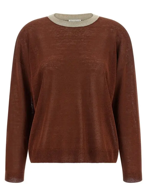 Brunello Cucinelli Dazzling Collar" Semi-transparent Linen Sweater