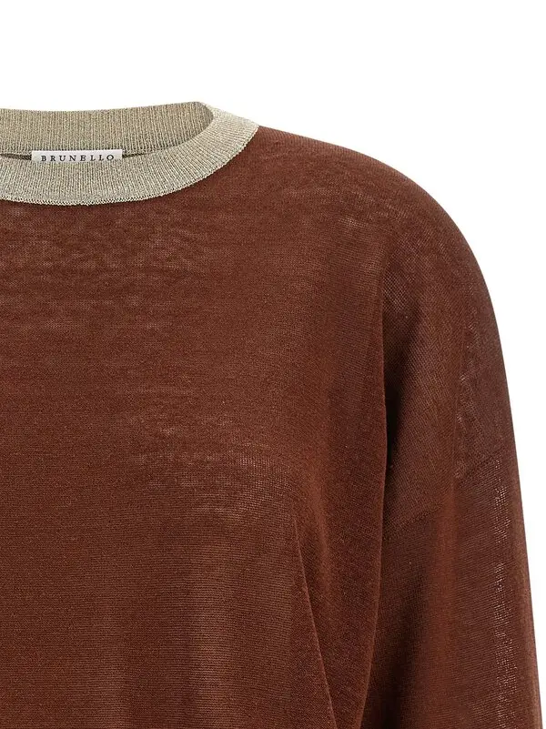Brunello Cucinelli Dazzling Collar" Semi-transparent Linen Sweater