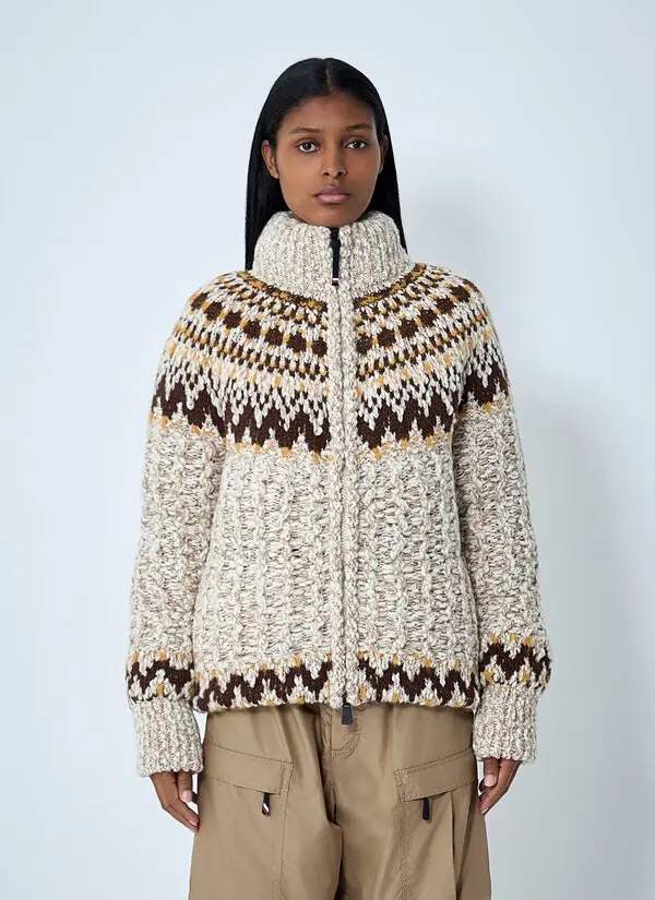 Moncler Chunky Knit Zip-up Cardigan - Cream