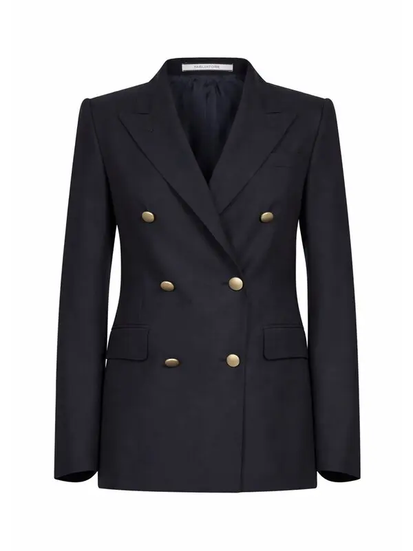 Tagliatore Blue Virgin Wool And Silk Double-breasted Blazer - Multicolor