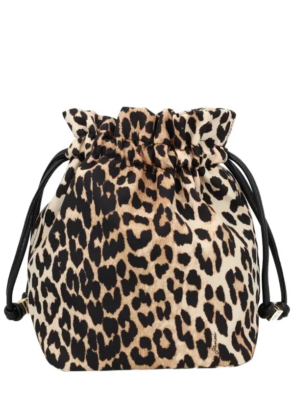 GANNI Leopard Print Drawstring Pouch Bag - Multicolor