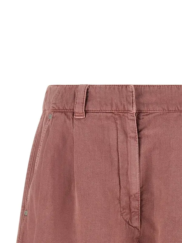 Brunello Cucinelli Baggy Cotton Linen Shorts - Pink