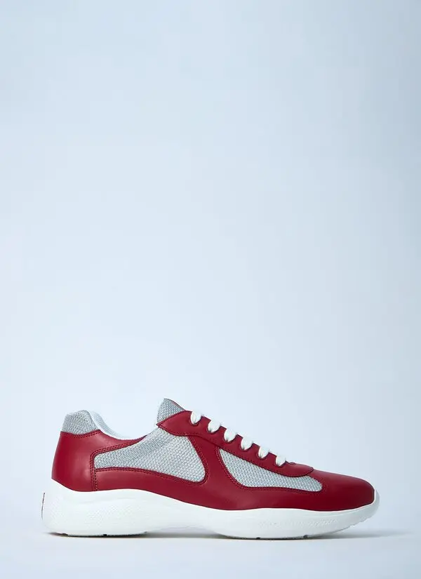 Prada America's Cup Low-top Leather And Mesh Sneakers - Red
