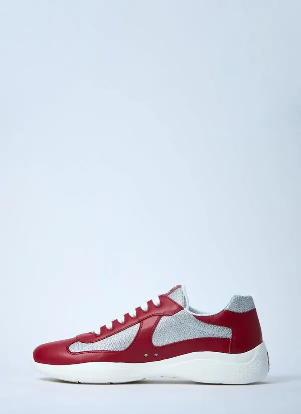 Prada America's Cup Low-top Leather And Mesh Sneakers - Red