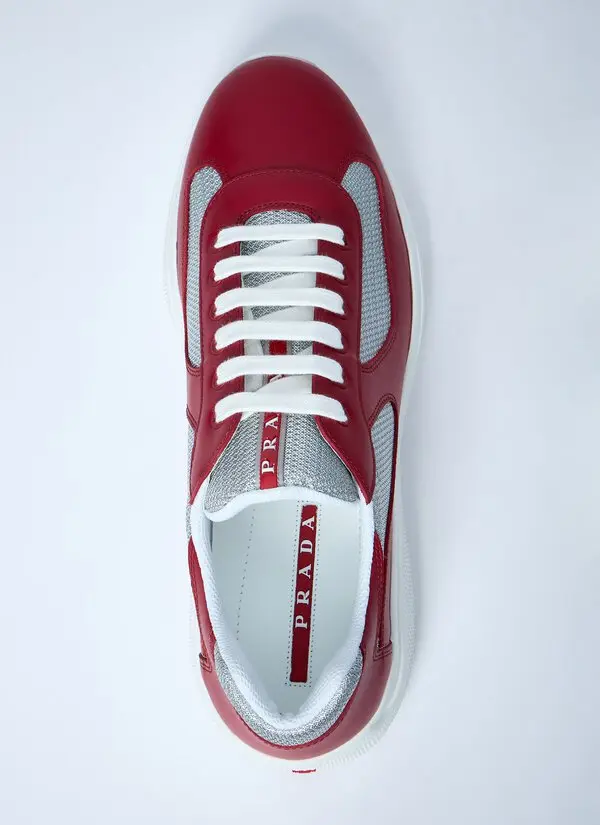Prada America's Cup Low-top Leather And Mesh Sneakers - Red