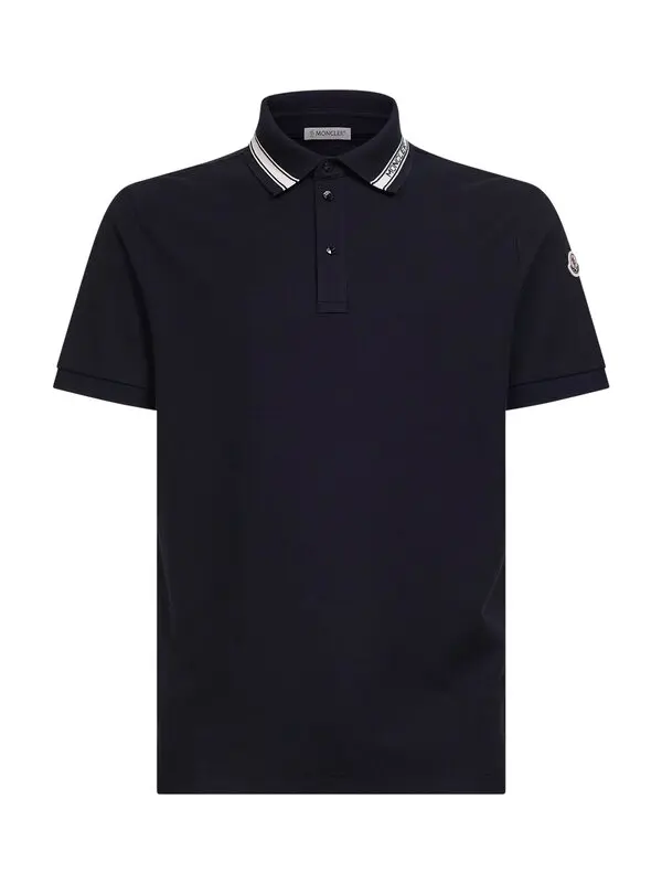 Moncler Blue Cotton Pique Polo Shirt With Logo Detail