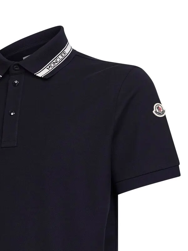 Moncler Blue Cotton Pique Polo Shirt With Logo Detail
