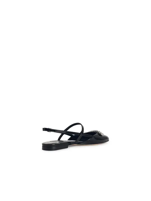 JIMMY CHOO Belinda Sb Flat Patent Leather Ballet Flats With Embellished Toe And Buckle - Black