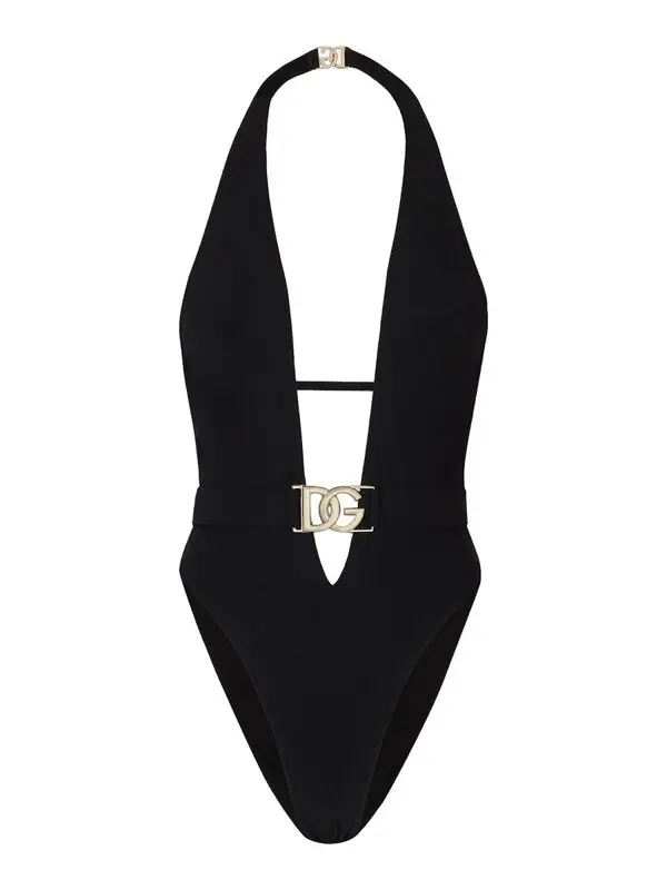 Dolce & Gabbana One-piece Swimsuit With Dg Logo Buckle - Black