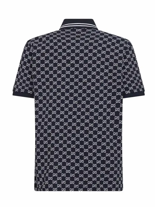 Gucci Navy Blue And White Gg Jacquard Cotton Pique Polo Shirt - Multicolor