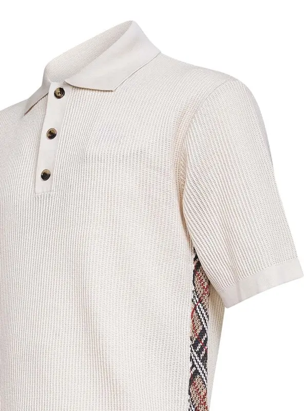 Burberry Beige Cotton Mesh Polo Shirt With Check Trims