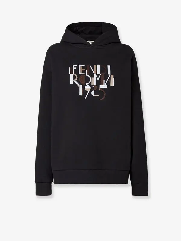 Fendi Oversized Cotton Sweatshirt With Roma Print - Black