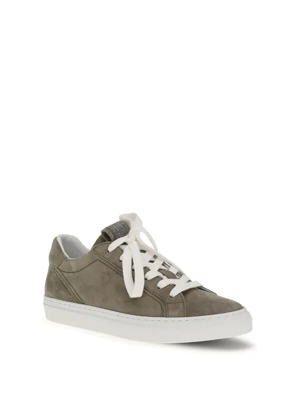 Brunello Cucinelli Suede Lace-up Sneakers With Precious Loop Detail