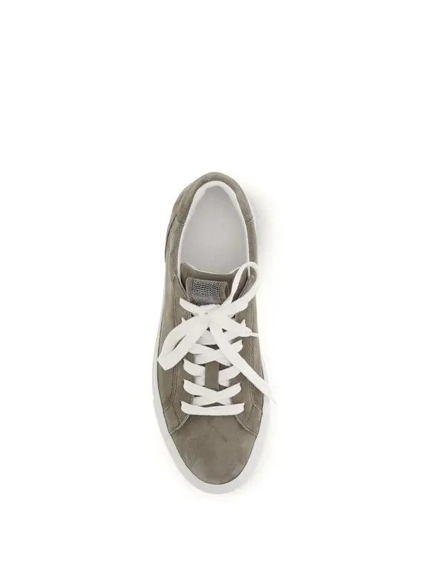 Brunello Cucinelli Suede Lace-up Sneakers With Precious Loop Detail