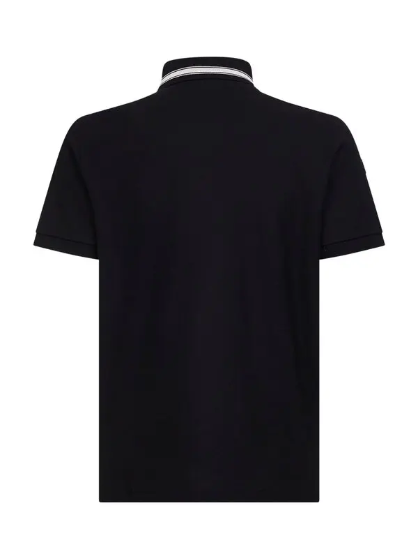Moncler Black Cotton Pique Polo Shirt With Logo Detail - Multicolor