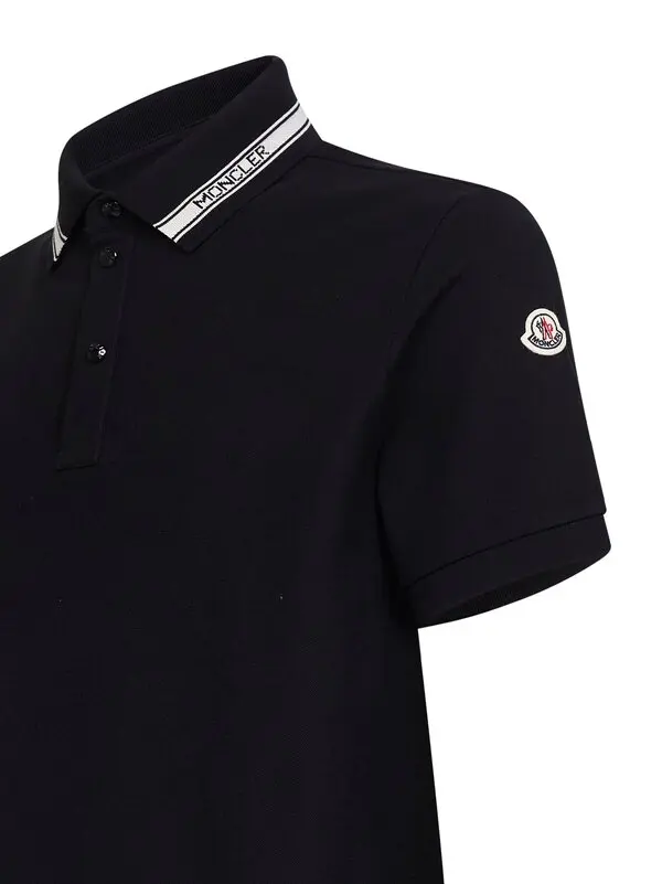 Moncler Black Cotton Pique Polo Shirt With Logo Detail - Multicolor