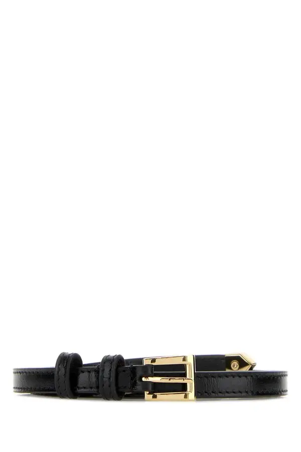 Prada Leather Belt With Antiqued Golden Metal Finish - Black