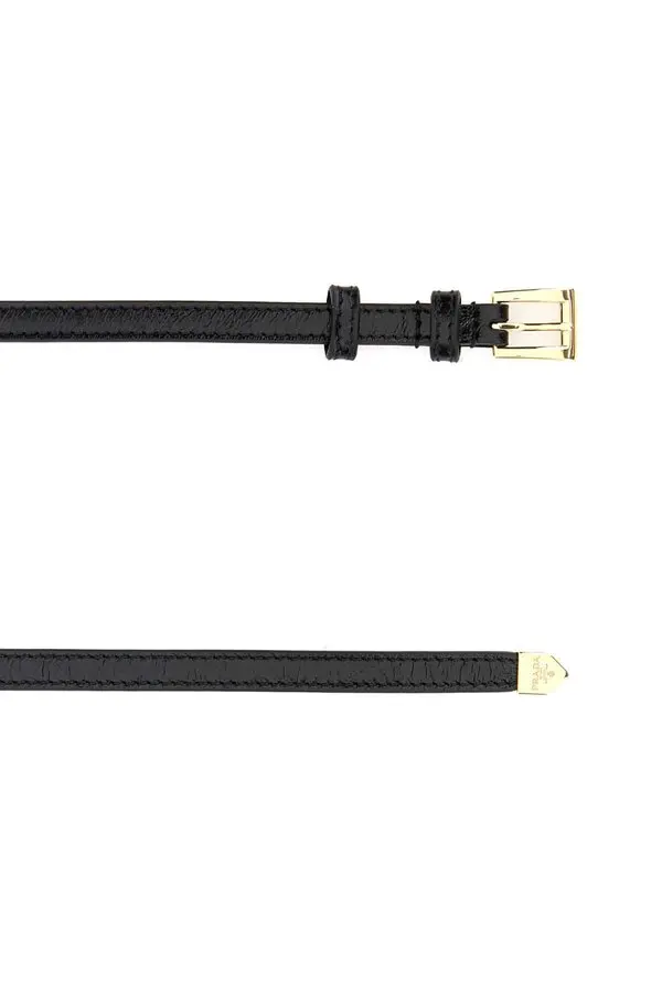 Prada Leather Belt With Antiqued Golden Metal Finish - Black