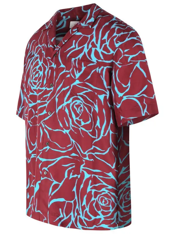 Dries Van Noten Carltone' Burgundy And Light Blue Viscose Shirt - Multicolor