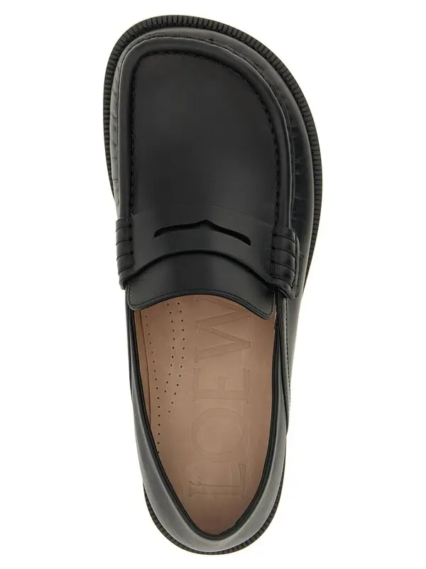 Loewe Campo Flap Back Loafers In Waxed Calf Leather