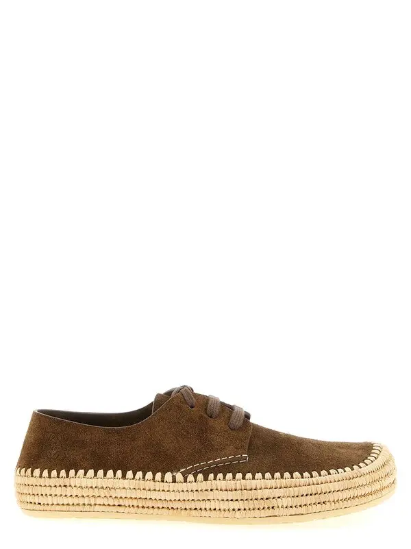 Loewe Rio Suede Lace Up Shoes With Embossed Anagram - Brown
