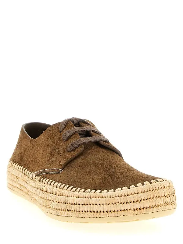 Loewe Rio Suede Lace Up Shoes With Embossed Anagram - Brown