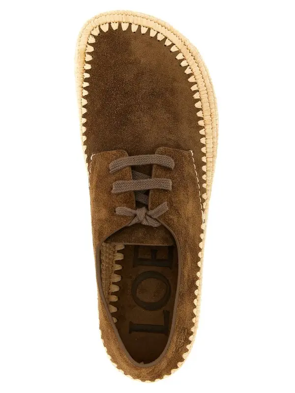 Loewe Rio Suede Lace Up Shoes With Embossed Anagram - Brown
