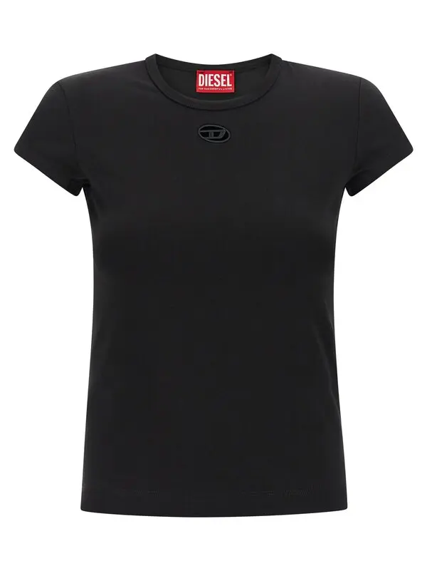 DIESEL® T-angie-od Stretch Cotton T-shirt With Embroidered Logo - Black