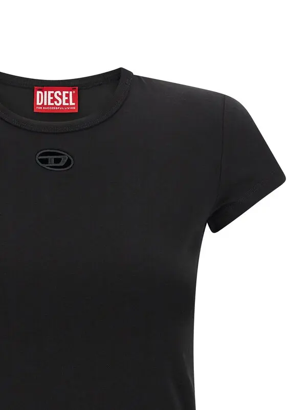 DIESEL® T-angie-od Stretch Cotton T-shirt With Embroidered Logo - Black
