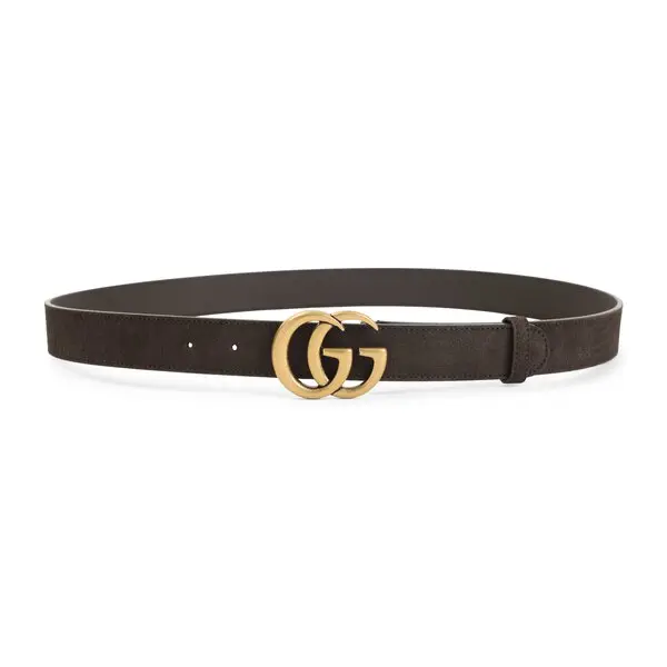 Gucci Suede Calf Leather Belt With Gold-tone Gg Buckle - Brown