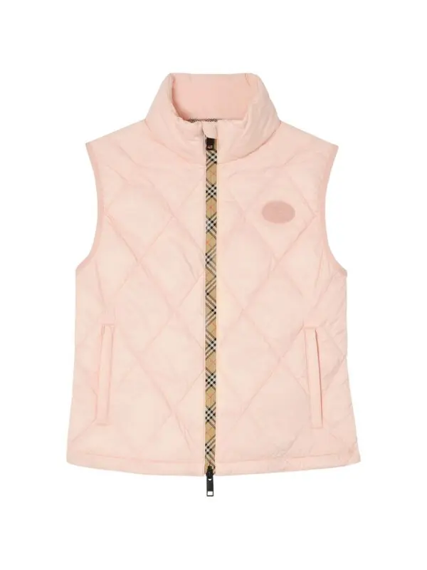 Burberry Quilted Down Vest With Leather Appliqu - Multicolor
