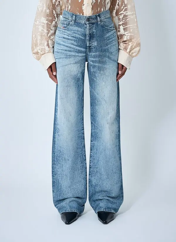 DIESEL® 1971 D-sent Wide-leg Distressed Jeans - Blue
