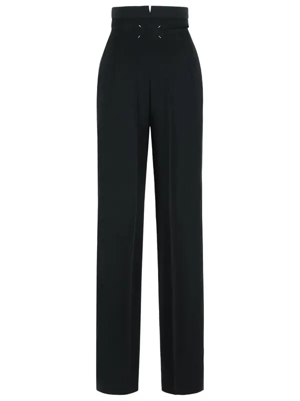 MAISON MARGIELA Wool High Waist Pleated Pants - Black