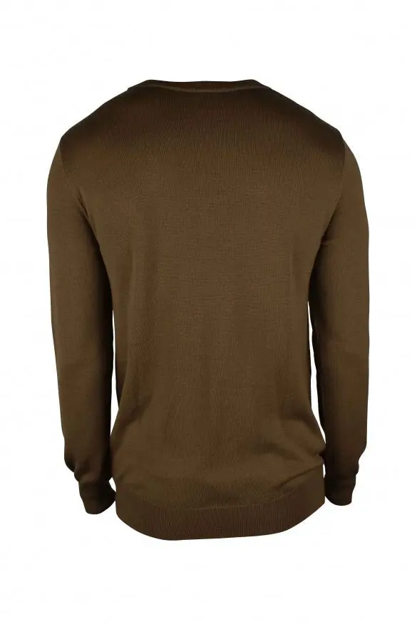 Balmain Khaki Wool Sweater With White Logo - Yellow