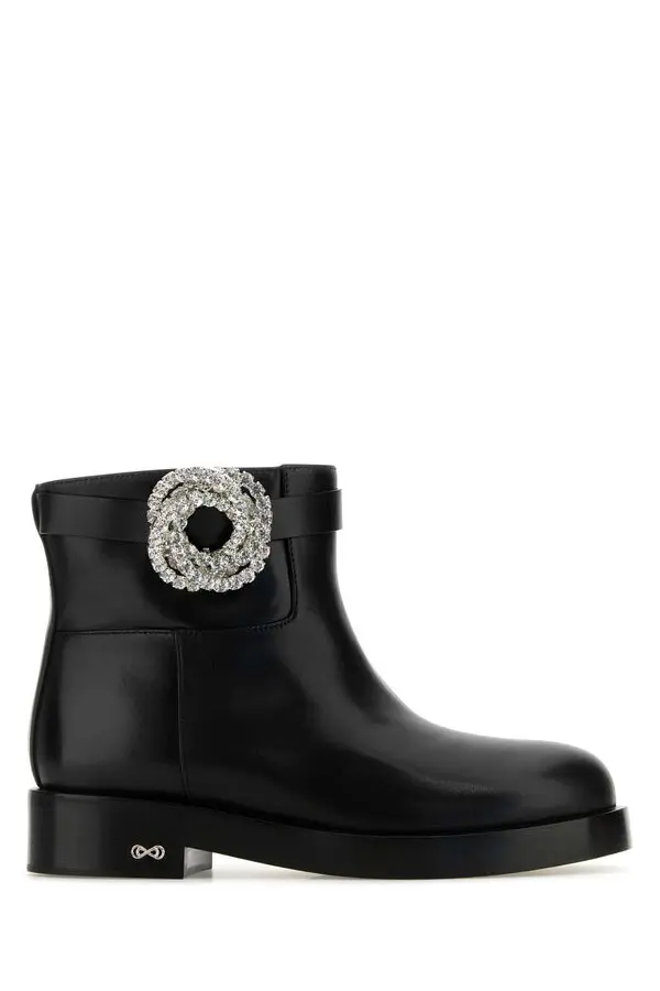 Mach & Mach Leather Ankle Boots With Embellished Detail - Black