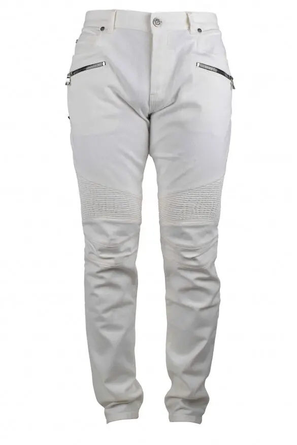 Balmain Skinny Jeans With Zippered Pockets And Knee Detail - White