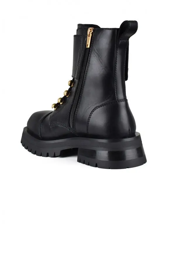 Balmain Leather Ranger Army Boots With Gold Embossed Button Detail - Black